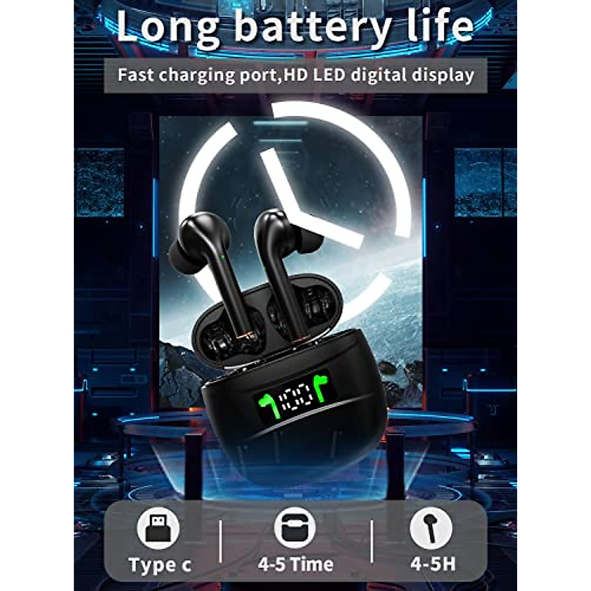 True Wireless Earbuds Bluetoth 5.2 in-Ear Headphones with Led Display Charging Case 40H Cyclic Playtime IPX5 Waterproof Deep Bass Earphones with Microphone in-Ear Stereo Headphones for Work,Sport