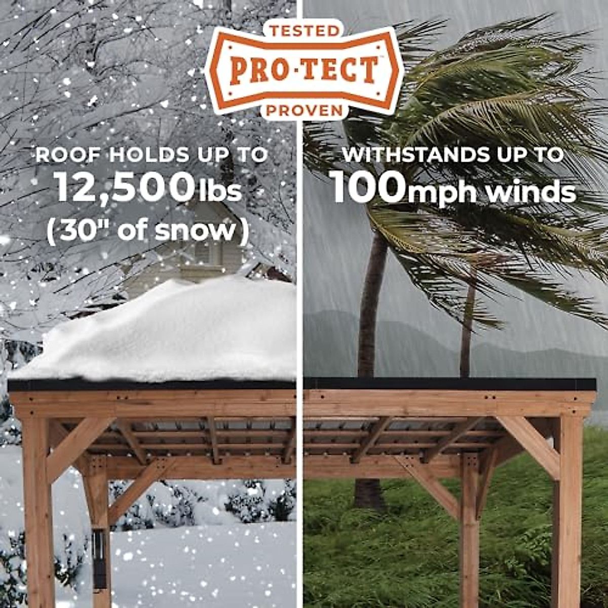 Backyard Discovery Kingsport 20' x 12' Cedar Wood Outdoor Carport Garage with Heavy-Duty Galvanized Steel Slope Roof, Snow Support, Wind Resistance, PowerPort, Shelter to Protect Cars, Boats, Trucks