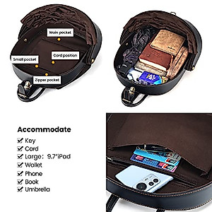 JUGTL Backpack Men's Backpack Crazy Horse Leather Retro Beetle Style Schoolbag Leather Men's Bag Travel Backpack (Oil-waxed Black Tuba)