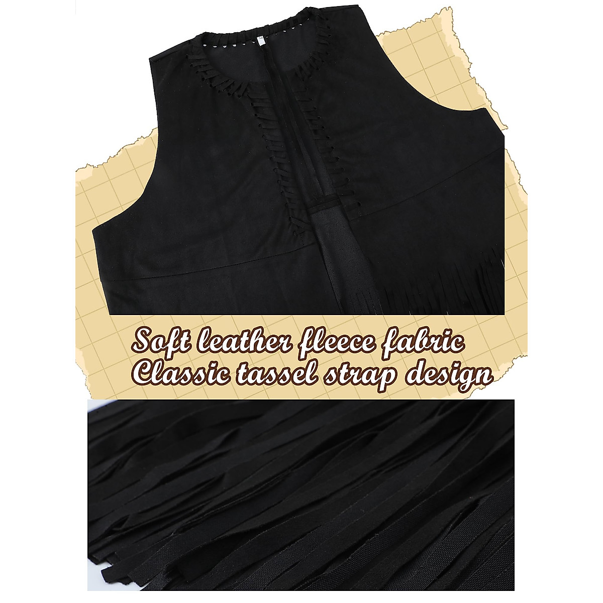 Hercicy Western Outfits for Women Cowgirl Tassel Sleeveless Vest Cowboy Hat Belt and Paisley Bandana for Halloween Dress Up (Black, Medium)