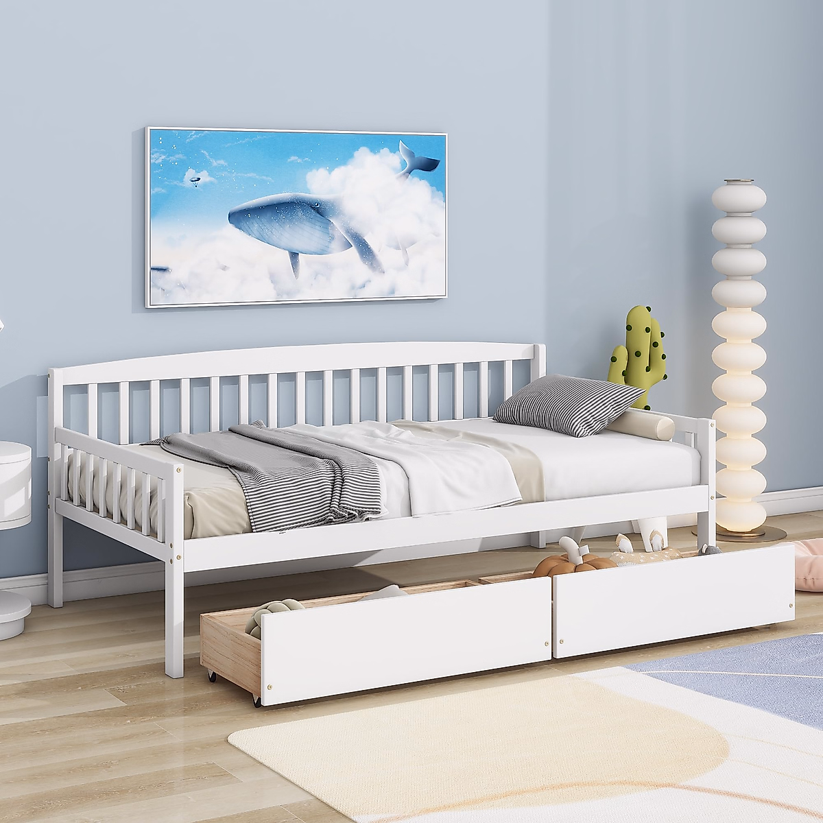 Twin Size Daybed Frame with Storage Drawers,Wood Day Bed Frame Twin Size,Daybed with Storage for Bedroom,Living Room,Kids Room, White