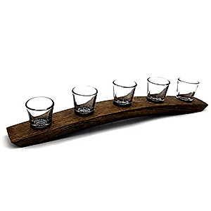 Barrel-Art Barrel Stave 5 Shot or Tasting Flight, 1.5 Oz Glasses Included, Dark Walnut