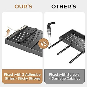 Pull Out Cabinet Organizer, 1PC 21" Deep Expandable (12.2"-20") Heavy Duty Pull Out Drawers for Cabinets Fixed with Adhesive Film, Peel Stick Slide Out Drawers for Kitchen Pantry, No Screw, Black