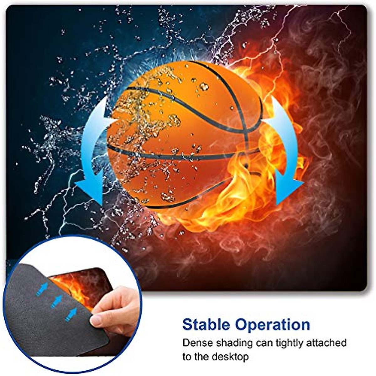 Gaming Mouse Pad,Basketball Ball in fire and Water Mouse Pad Non-Slip Rubber Base Mouse Pads for Computers Laptop Office, 9.5"x7.9"x0.12" Inch(240mm x 200mm x 3mm)