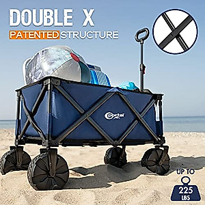 PORTAL Collapsible Folding Utility Wagon, Foldable Wagon Carts Heavy Duty, Large Capacity Beach Wagon with All Terrain Wheels, Outdoor Portable Wagon for Camping, Garden, Shopping, Groceries, Blue