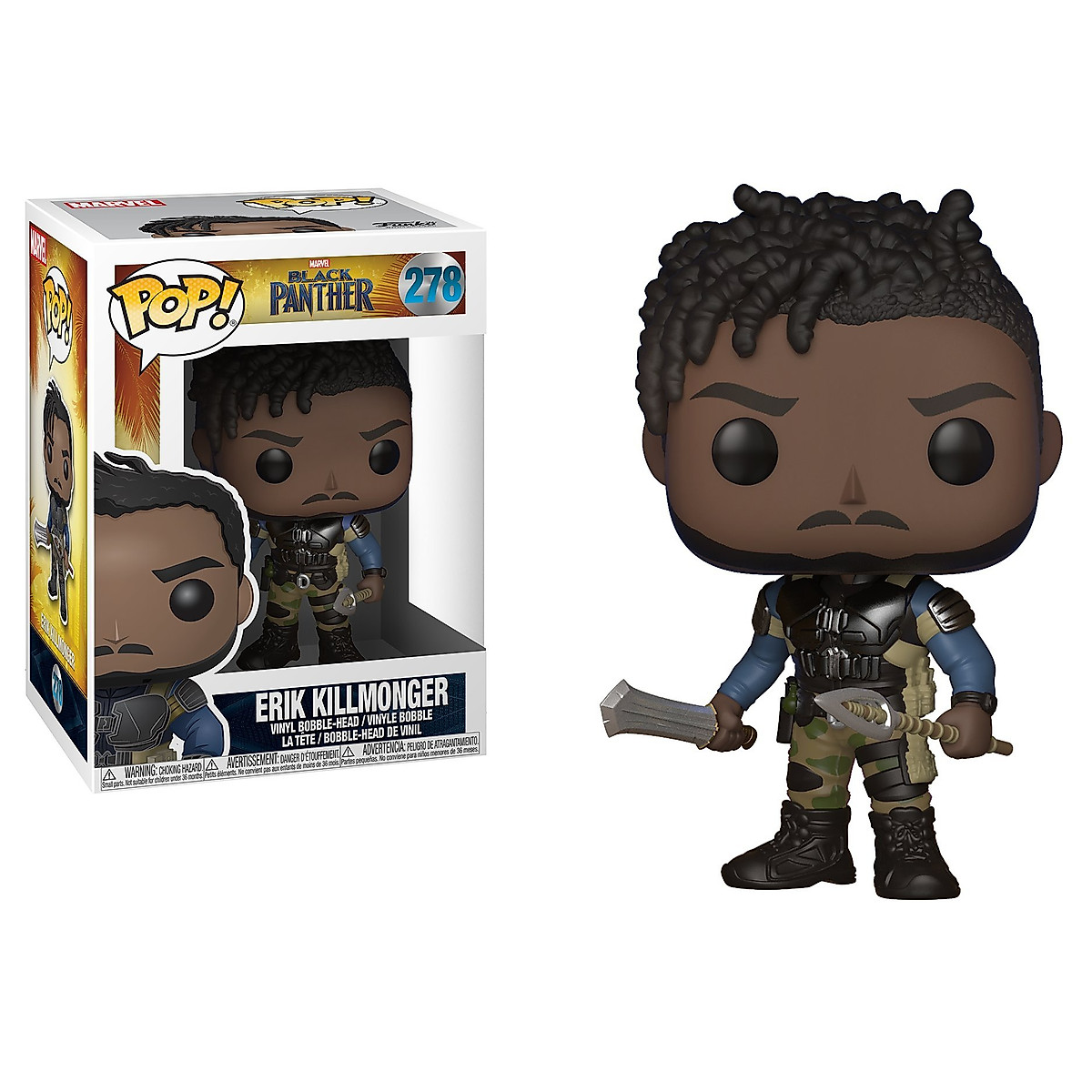 POP Marvel: Black Panther Unmasked Erik Killmonger Funko Pop Vinyl Figure Bundled Multicolored 3.75 inches