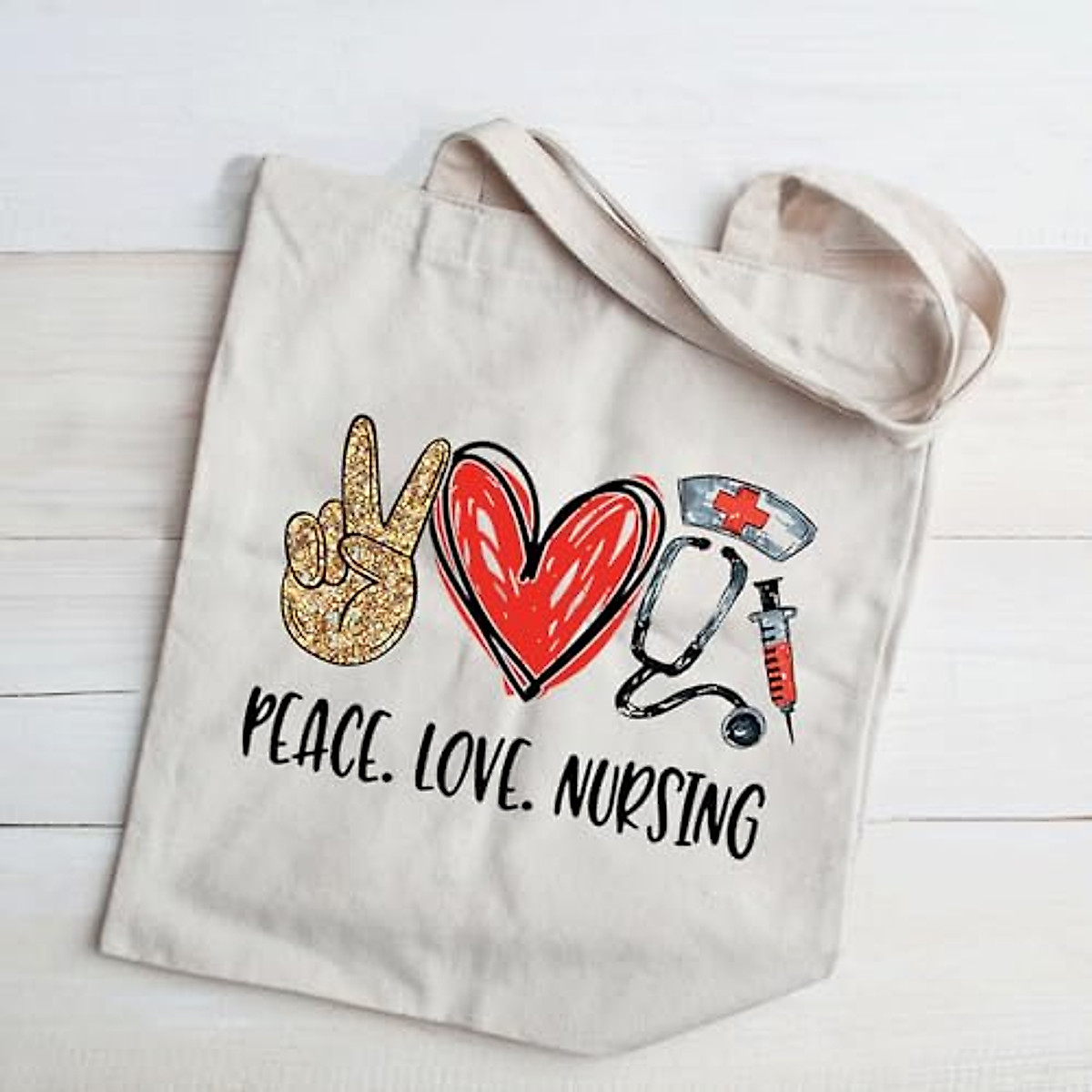 JXGZSO Nursing bag for nurses Nursing Work Tote Bag Peace Love Nursing Makeup Bag Graduation Gift For Nurse