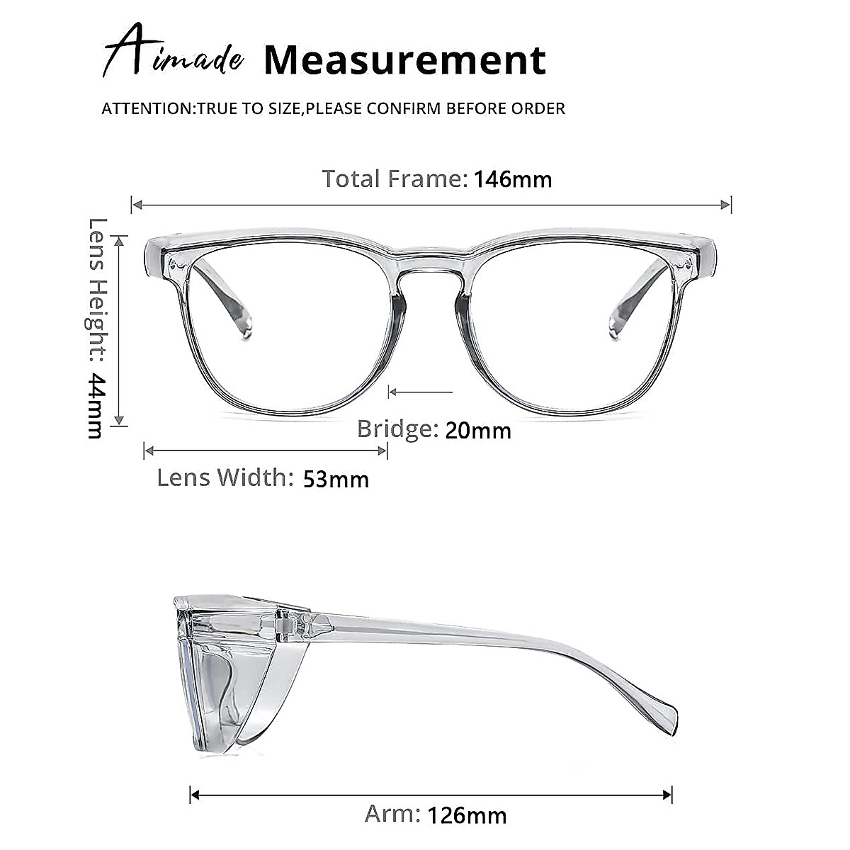AIMADE Safety Glasses Goggles Anti Fog Stylish Protective Goggles Eyewear Blue Light Blocking Glasses for Men/Women (Clear grey)