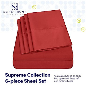 Queen Sheets Red - 6 Piece 1500 Supreme Collection Fine Brushed Microfiber Deep Pocket Queen Sheet Set Bedding - 2 Extra Pillow Cases, Great Value, Queen, Samba Red