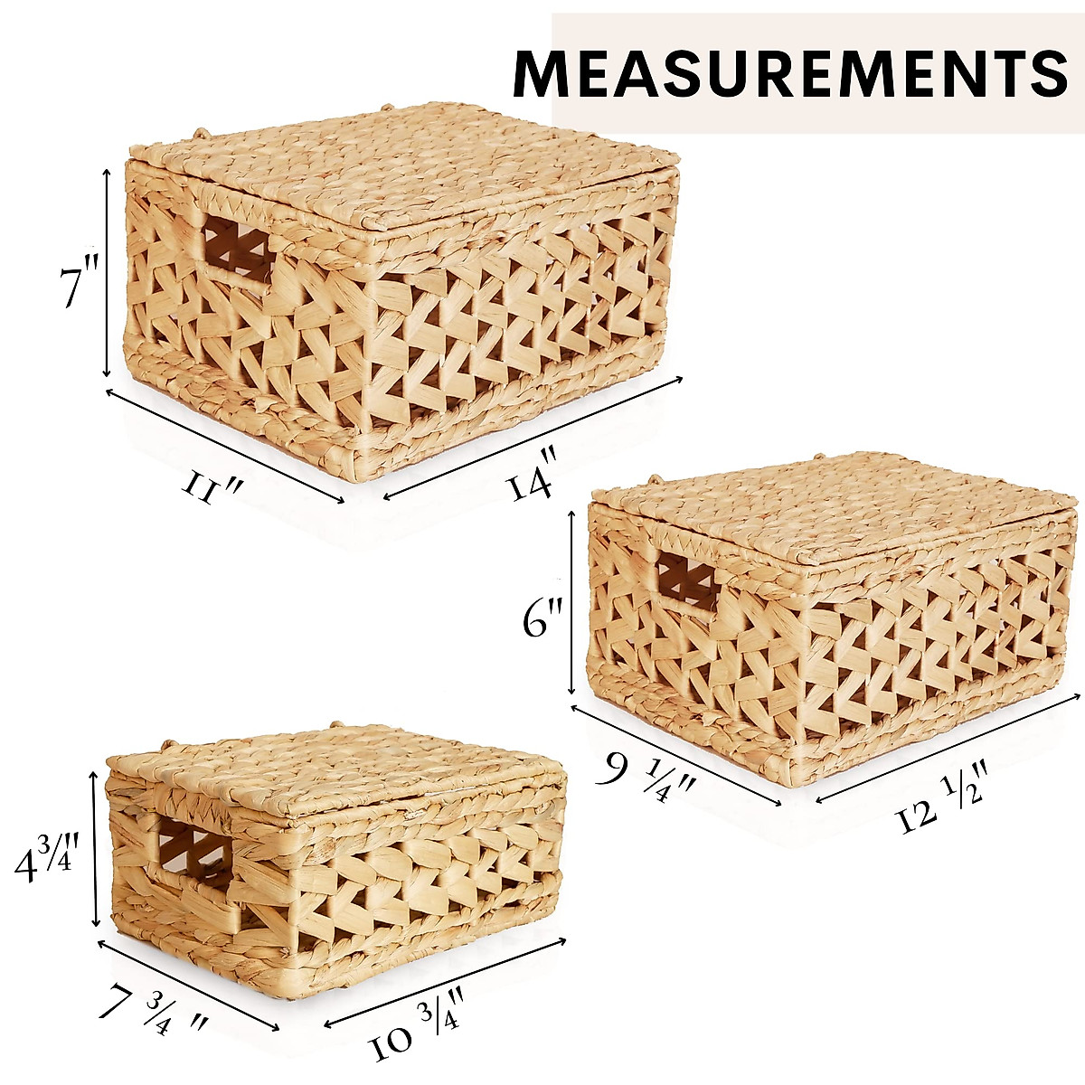 Chi An Home Set of 4 Wicker Cube Baskets + Pack 3 Lidded Hyacinth Basket