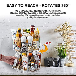 Landmore Lazy Susan Turntable Storage Organizer, Non-Skid 2 Tier Lazy Susan 9.25" Spice Rack, 360 Degree Rotating Acrylic Cabinet Organizer for Kitchen Cosmetic Pantry Bathroom