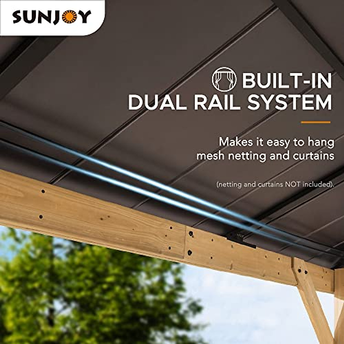 Sunjoy Hardtop Gazebo 13 x 15 ft. Standard Cedar Framed Wood Gazebo with Brown Steel and Polycarbonate Hip Roof Hardtop for Garden, Backyard Shade, Brown Roof + Natural Wood Frame