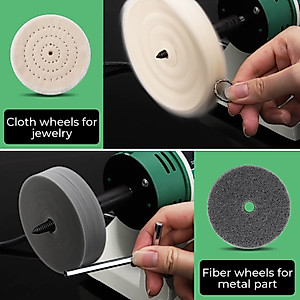 Flyrivergo Jewelry Polisher, Bench Buffer, Adjustable Variable Speed Polishing & Buffing Machine, with 2 Cotton Wheels and 2 Abrasive Fiber Wheels for Jewelry, Wood, Silver, Dental, Metal, Jade 110V