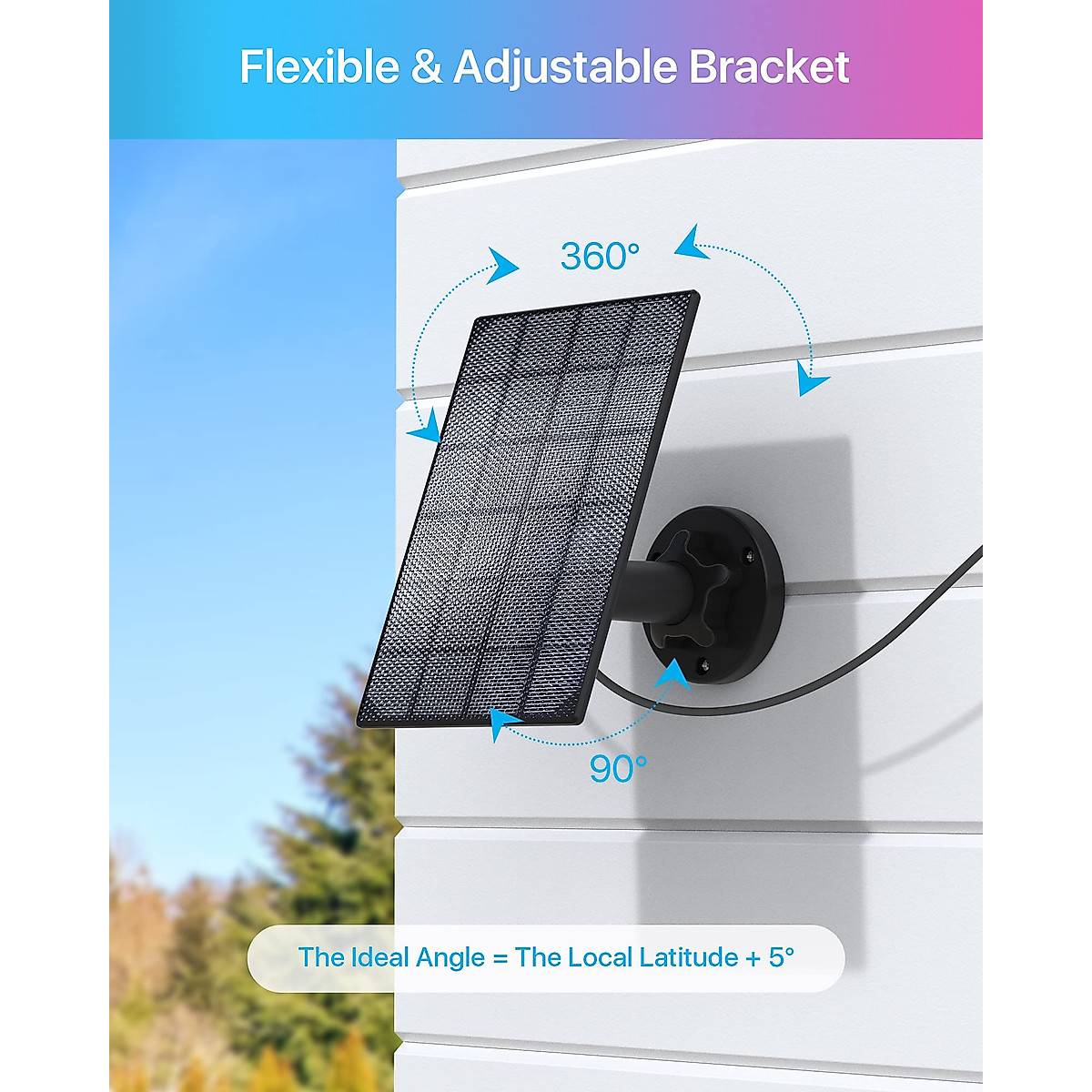 ZOSI Solar Panel Power Supply Only for ZOSI Security Wireless Rechargeable Battery Powered Camera C1pro & C306pro, IP66 Waterproof, 360° Adjustable Mounting Bracket, Non-Stop Charging