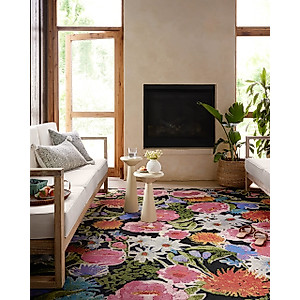 Loloi II Botanical Black/Multi 3'-3" x 3'-3" Round Accent Rug