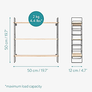 Navaris Wall Shelf Unit - Wall Mounted Hanging Pine Wood and Black Metal Shelves - 3-Shelf Shelving Unit for Bedroom Living Room Kitchen
