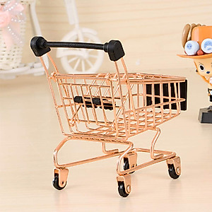 Mini Supermarket Handcart, Mini Shopping Cart Supermarket Handcart Shopping Utility Cart Mode Desk Storage Toy Holder(Rose God)