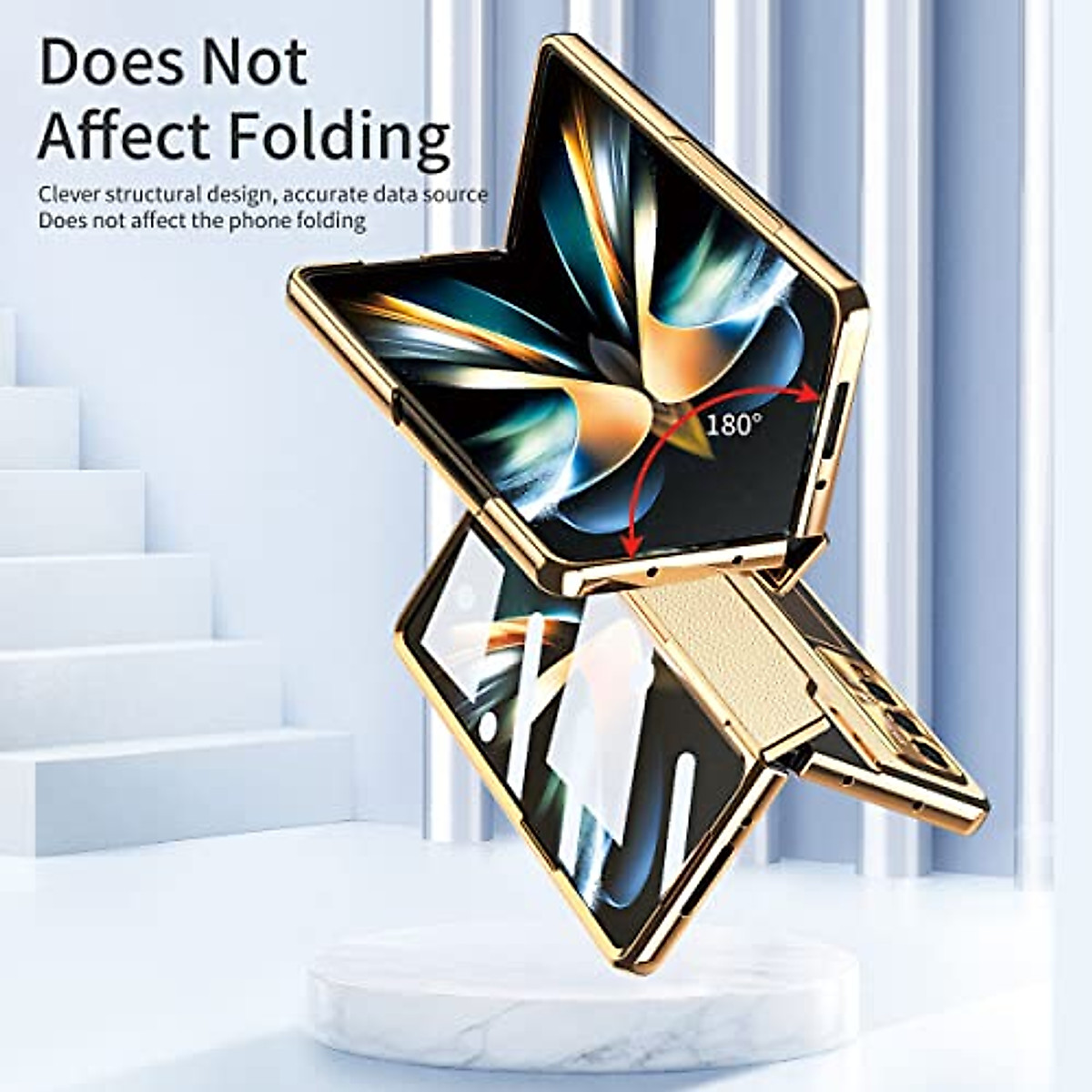 Hinge Protection Case for Samsung Galaxy Z Fold 3 5G with Pen Holder,Luxury Plating Built-in Screen Protector Dustproof Shockproof Case Cover Compatible with Samsung Galaxy Z Fold 3 5G(Gold+Gold)