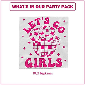 LARRAZABAL 100Pcs Lets Go Girls Napkins, Cowgirl Party Pink Napkins Decorations Western Cowgirl Theme Birthday Party Supplies, Bridal Shower Party Supplies