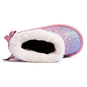 KRABOR Girls Glitter Snow Boots Cotton Lining Warm Winter Non~Slip Shoes with Cute Bow for Toddlers/Little Kid (Pink Size 1).