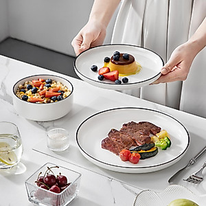 MALACASA Plates and Bowls Sets, 12 Pieces Modern Porcelain Dinnerware Set for 4 White Kitchen Dinner Dining Ware Set wtih Black Rim Ceramic Dishware Dishes Microwave and Dishwasher Safe, Series LUNA