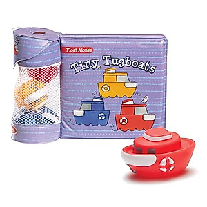 Melissa & Doug Children’s Book - Float-Alongs: Tiny Tugboats (Bath Book + 3 Floating Tugboat Toys)