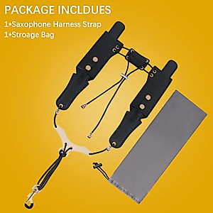 RANMING Saxophone Shoulder Strap,Double Shoulder Leather Saxophone Harness Strap with Adjustable Length Metal Slider Sax Harness,Reduces Neck Pain,for Long Hours of Practice.