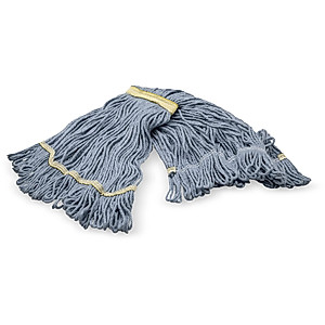 SPARTA Flo-Pac Acrylic Mop Head, Loop-Ended, Narrow Band with 1" Yellow Band for Organized Cleaning, Small, Blue