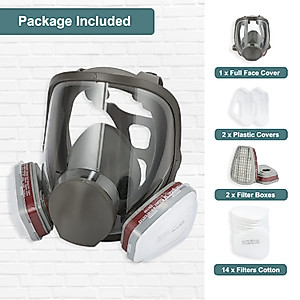LQSRZH Full Face Respirator Mask Reusable,Full Face Cover Gas Mask with Double Filtration,for Painting,Dust,Carpentry,Welding and Other Work Protection