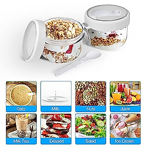 Overnight Oat Containers with Lids and Spoons 3PCS, 20oz Portable Plastic Yogurt Jars, Leakproof Dessert Cups for Yogurt Breakfast On The Go Cups, Oatmeal Jars Snack Containers (3white)