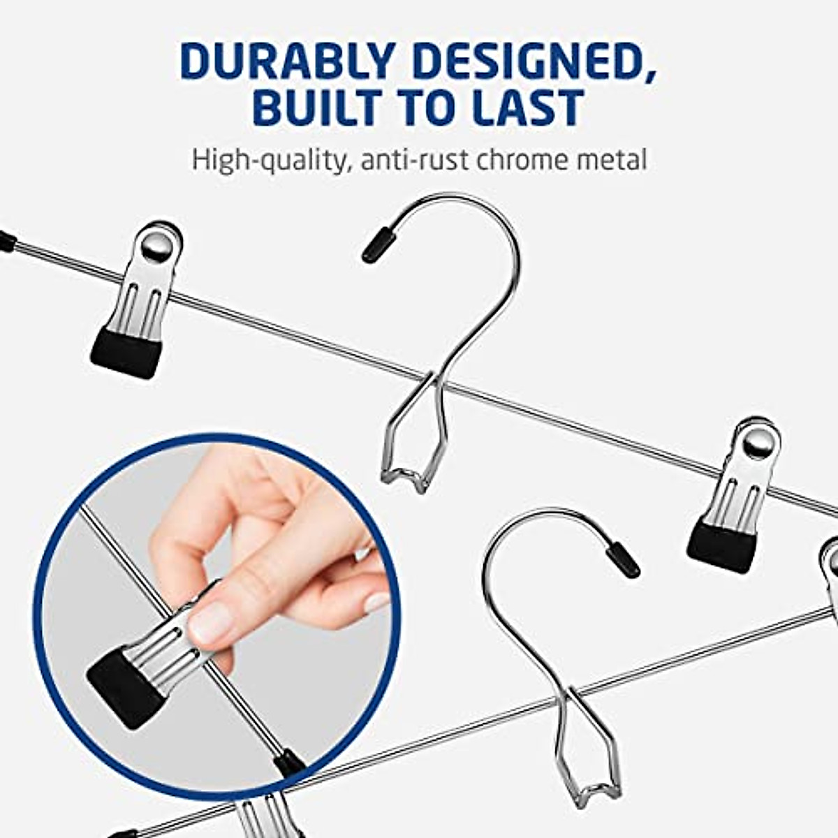 Zober Metal Skirt Hangers - Pack of 10 Pants Hangers with Clips - Multi Stackable Space Saving Hangers - Adjustable Clip for Skirts, Jeans, and Pants W/Non-Slip Grip