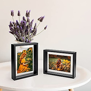 Trwcrt 5x7 Picture Frame Set of 4, Double Glass Floating Photo Frames Display up to 7 x 9 Photos for Desktop or Wall Hanging, Black