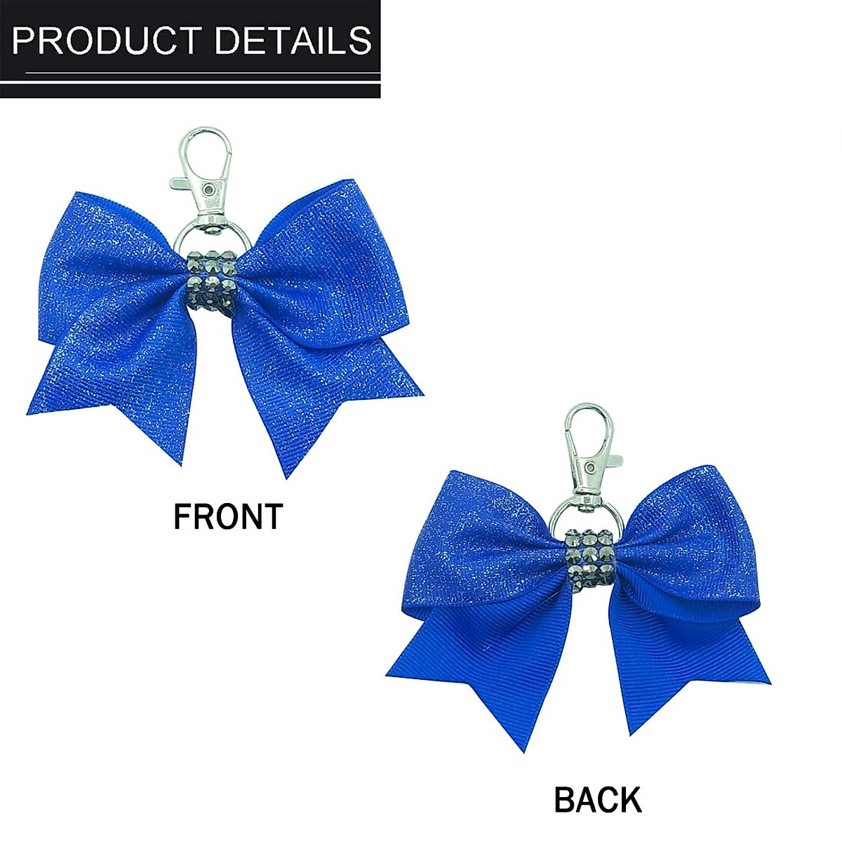 Hipcheer Glitter Cheer Bow Keychain for Cheerleading Teen Girls High School College Sports (White,Black,Blue,Red)
