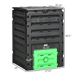 Outsunny Garden Compost Bin, 120 Gallon (450L) Garden Composter, BPA Free, with 80 Vents and 2 Sliding Doors, Lightweight & Sturdy, Fast Creation of Fertile Soil, Black
