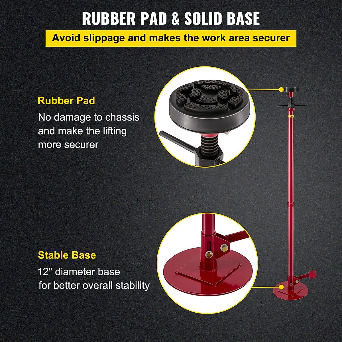 Bestauto Underhoist Stand 3/4 Ton Capacity Pole Jack Heavy Duty Jack Stand Car Support Jack Lifting from 38.4" to 74.8", Triangular Base, Two Wheels, Easy Adjustment, Automotive Support, Red