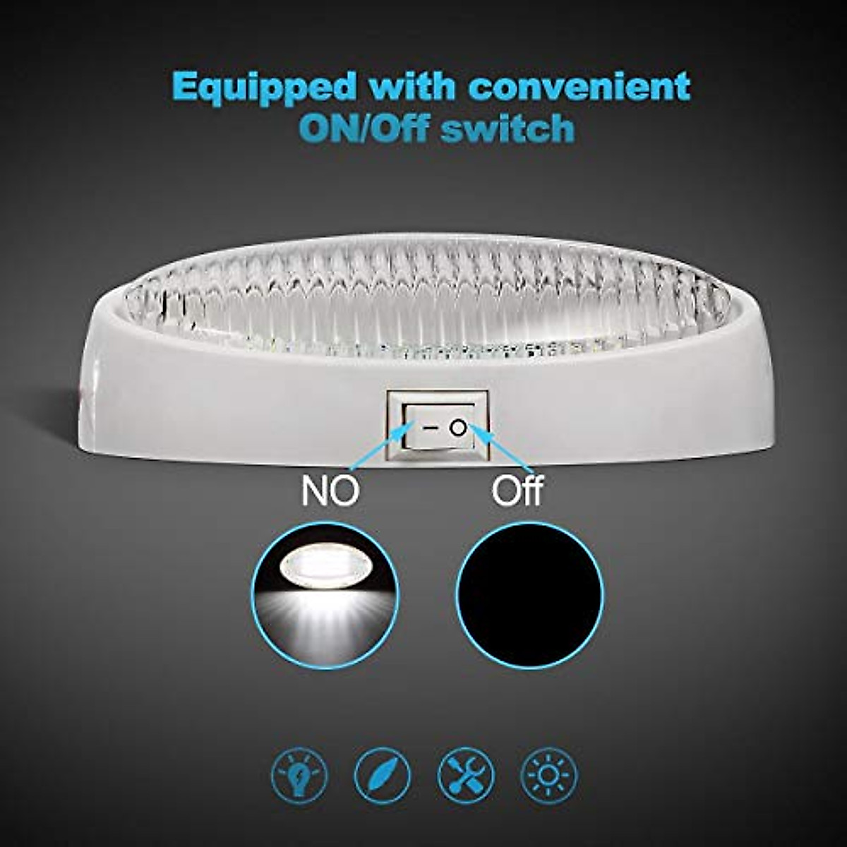 Partsam Oval LED RV Exterior Porch Utility Light with Switch 12v Replacement Light for RVs Boat Trailer Camper 5th Wheels White Base w/Snap-on Clear and Amber Lenses Surface Mount