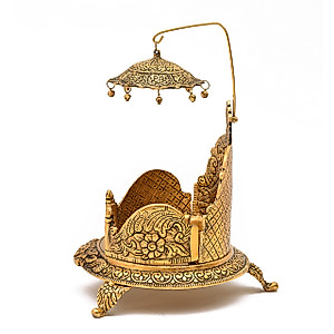 Nirmal Handicraft Gold Metal Handicraft Pooja Jhula | Swing| Palana | Ladoo Gopal Singhasan |Nand Gopal Palana | Hindola for Ladoo Gopal, Laxmi ji and Ganesh Ji
