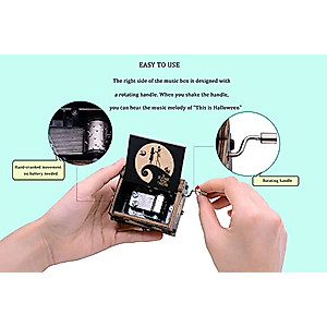 CORACIK Music Box The Nightmare Before Christmas Laser Engraved Wooden Hand-cranked Musical Box for Halloween Christmas - Plays This is Halloween