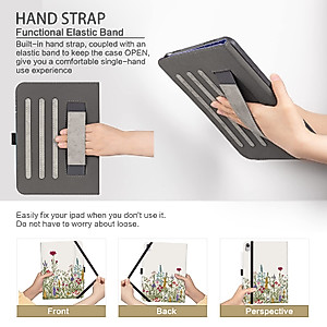 Case for iPad 10th Generation Case, for iPad Case 10th Generation Women Girls Shockproof Case with Pencil Holder, Multi-Angle Adjustable Stand View with Pocket/Hand Strap/Auto Wake Sleep, Flowers