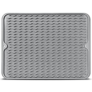 Elyum Dish Drying Mat, Silicone Drying Mat Heat Resistant Dish Mat Non-Slip Easy Clean Drying Mats for Kitchen Counter Sink(16" x 12'', Gray)