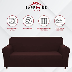 Sapphire Home 2-Piece Sofa and Loveseat Slipcovers, Couch and Loveseat Covers Set, Form fit Stretch, Wrinkle Free, Furniture Protector, Sofa Covers for Living Room, Polyester Spandex (Coffee)