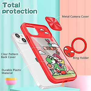 Joyleop (2in1 for iPhone 13 Case Cartoon Cute Maliao for Girls Pretty Women Teen Kids Girly Phone Covers Red Pattern Design with Slide Camera Cover+Ring Holder for Apple 13 6.1”