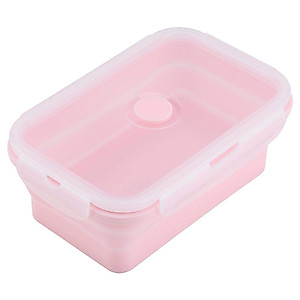 Silicone Food Storage Containers, Rectangle Lunch Boxes Collapsible Meal Prep Containers for Picnic Travel, Microwave Freezer Dishwasher Safe(800ML Pink)