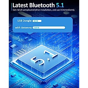 ZEXMTE USB Bluetooth Adapter for PC, Long Range Bluetooth USB Adapter for Windows 11/10, 492FT/150M Bluetooth Dongle 5.1 EDR, Plug & Play for Desktop, Laptop, Printers, Mouse, Speakers…