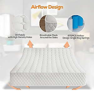 MRH 12 Full Mattress Cooling Gel Memory Foam Hybrid Mattress Medium-Firm Breathable Pressure Relief White Mattress CertiPUR-US Certified Mattress with Individually Pocket Springs for Kids and Adults