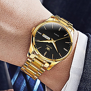 OLEVS Men Watch Mens Gold Watch Big face Stainless Steel Luxury Watches for Men Waterproof Date Classic Luminous Men Simple Watch Gift for His