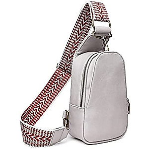 HDHTB Sling Bags Chest Bag for Women Small Crossbody Daypack, PU Leather Guitar Strap Purse, Shoulder Backpack for Traveling (Grey)