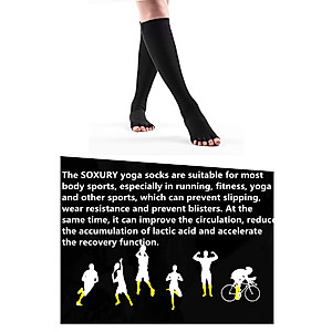 SOXURY Yoga Socks for Women Non Skid Thigh Highs Knee High Pilates Ballet Dance Toeless and Five Toes Long Calf Socks (Striped Black)