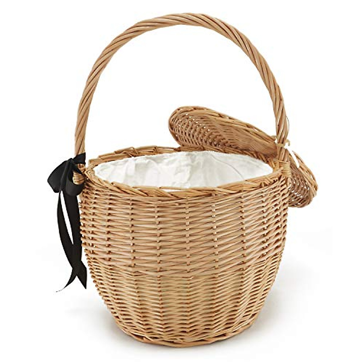 Miuco Womens Wicker Basket Bag Handmade Straw Rattan Bamboo Bag With Lid Handbag Medium