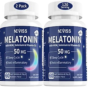 Sugar-Free Melatonin 50 mg for Adults - Fast Dissolve & Chewable Sublingual - Extra Strength Melatonin with MSM, Selenium & Vitamin D3, for Relaxation, Health Rest Cycle, Deep Zzzs,Immune,120 Servings